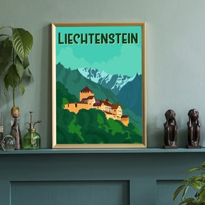 LIECHTENSTEIN TRAVEL POSTER, Liechtenstein Cityscape Landmark Poster ...