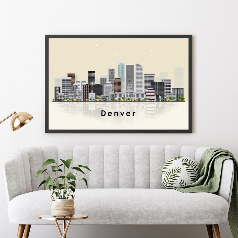 DENVER COLORADO Illustration Skyline Poster, Colorado State Modern ...