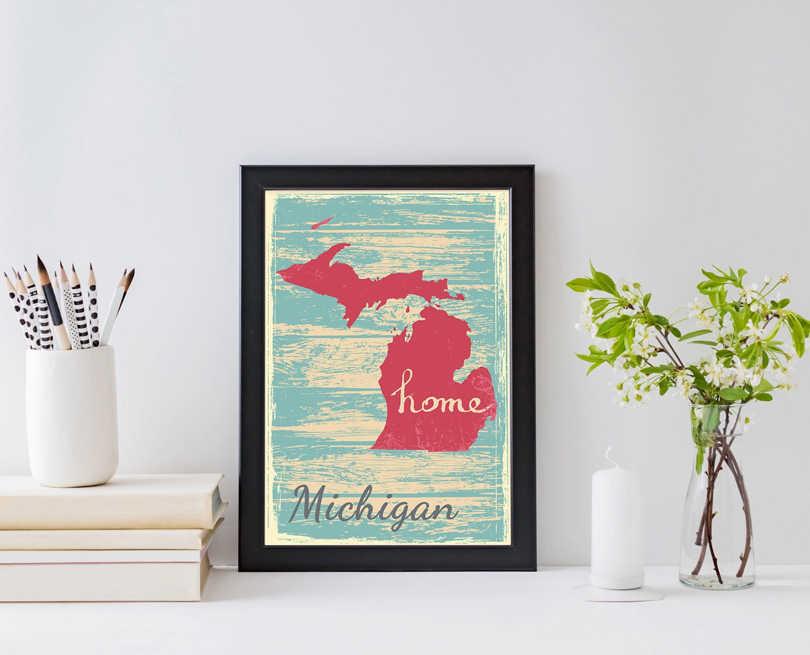Retro Style Travel Poster Michigan Vintage State Poster | Etsy