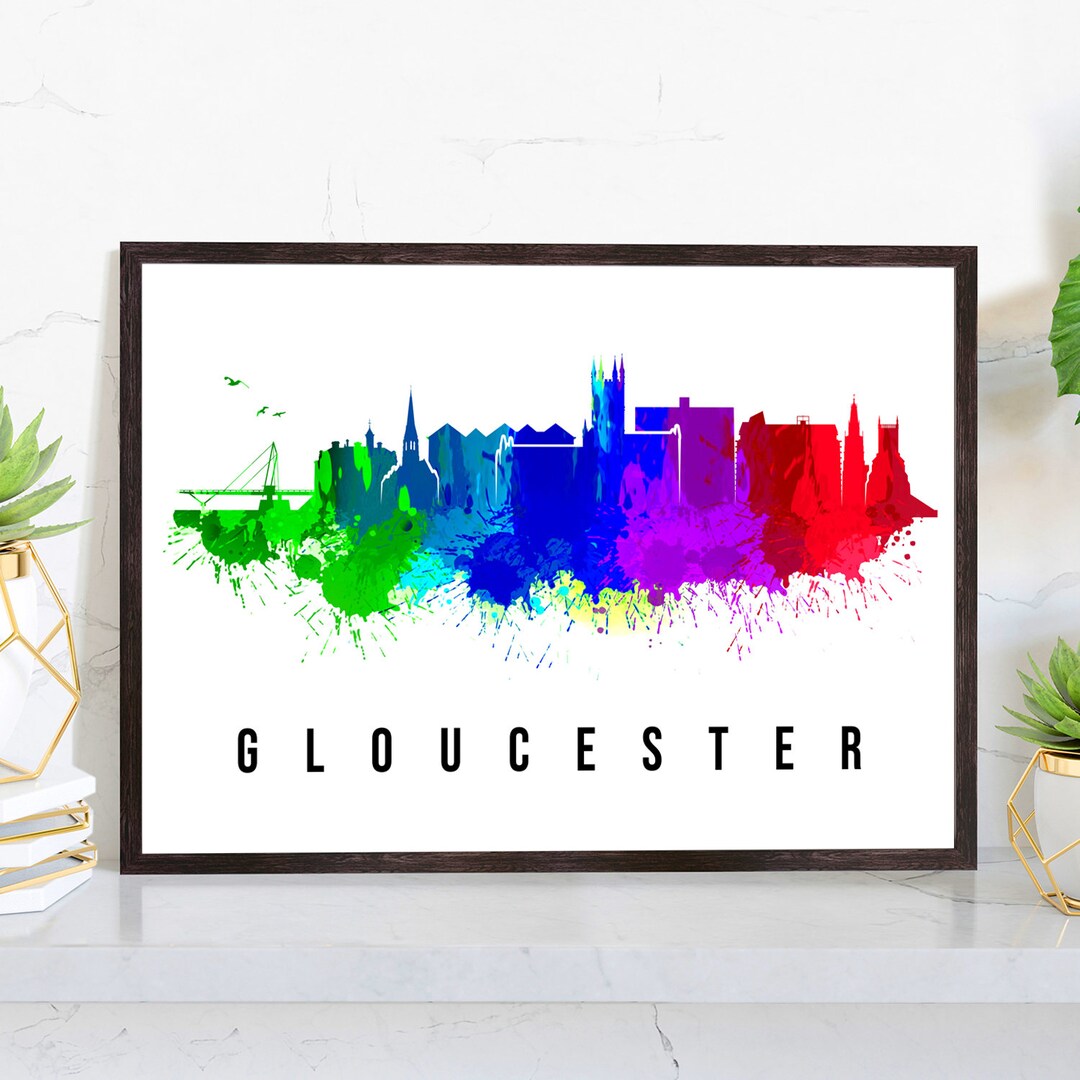 Gloucester England Poster, Skyline Poster Cityscape Poster, Landmark City Illustration Poster ...