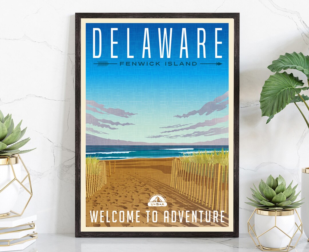 Retro Style Travel Poster, Delaware Vintage Rustic Poster Print, Home ...