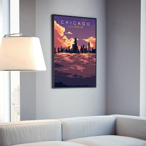 Retro Style Travel Poster, Chicago Vintage Rustic Poster Print, Home ...