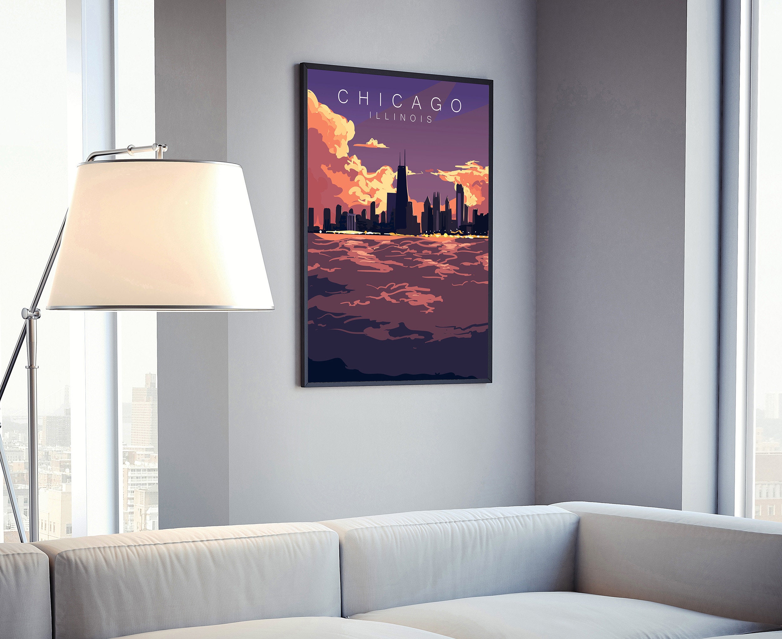 Retro Style Travel Poster, Chicago Vintage Rustic Poster Print, Home ...