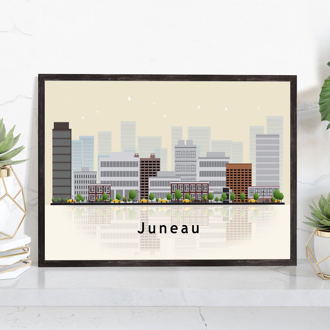 JUNEAU ALASKA Illustration Skyline Poster, Alaska State Modern Skyline ...