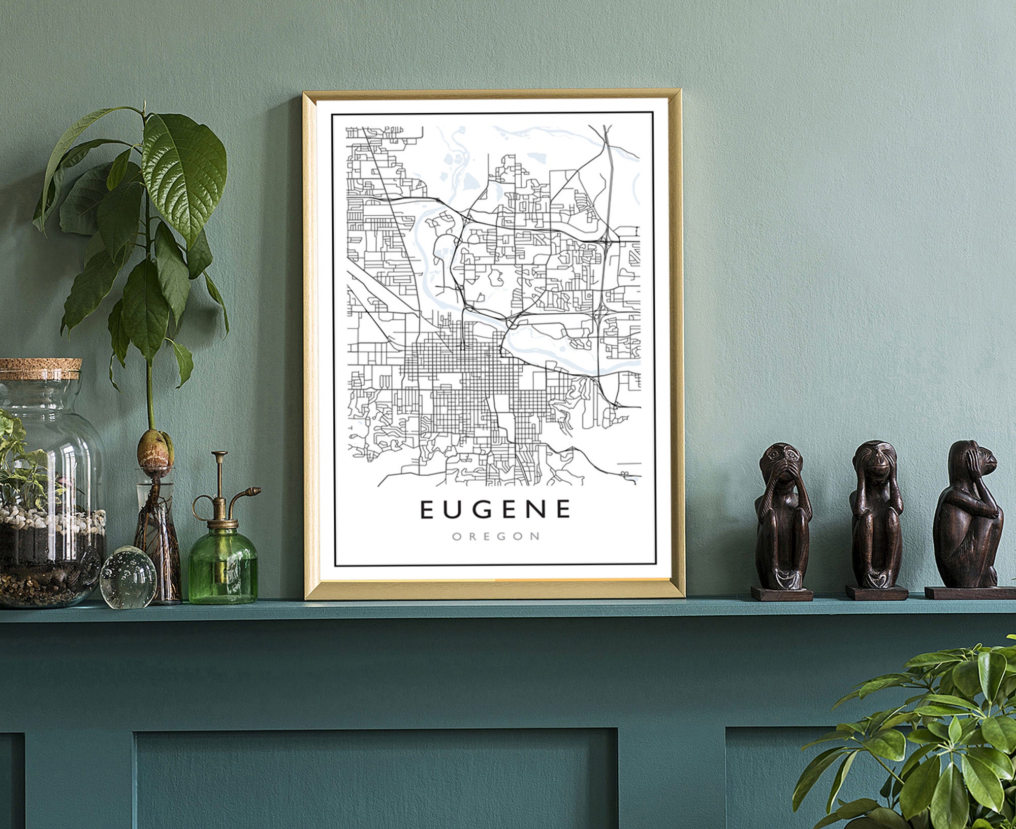 Eugene Oregon City Map Eugene City Road Map Poster City | Etsy