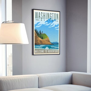 Retro Style Travel Poster, Washington Vintage Rustic Poster Print, Home ...