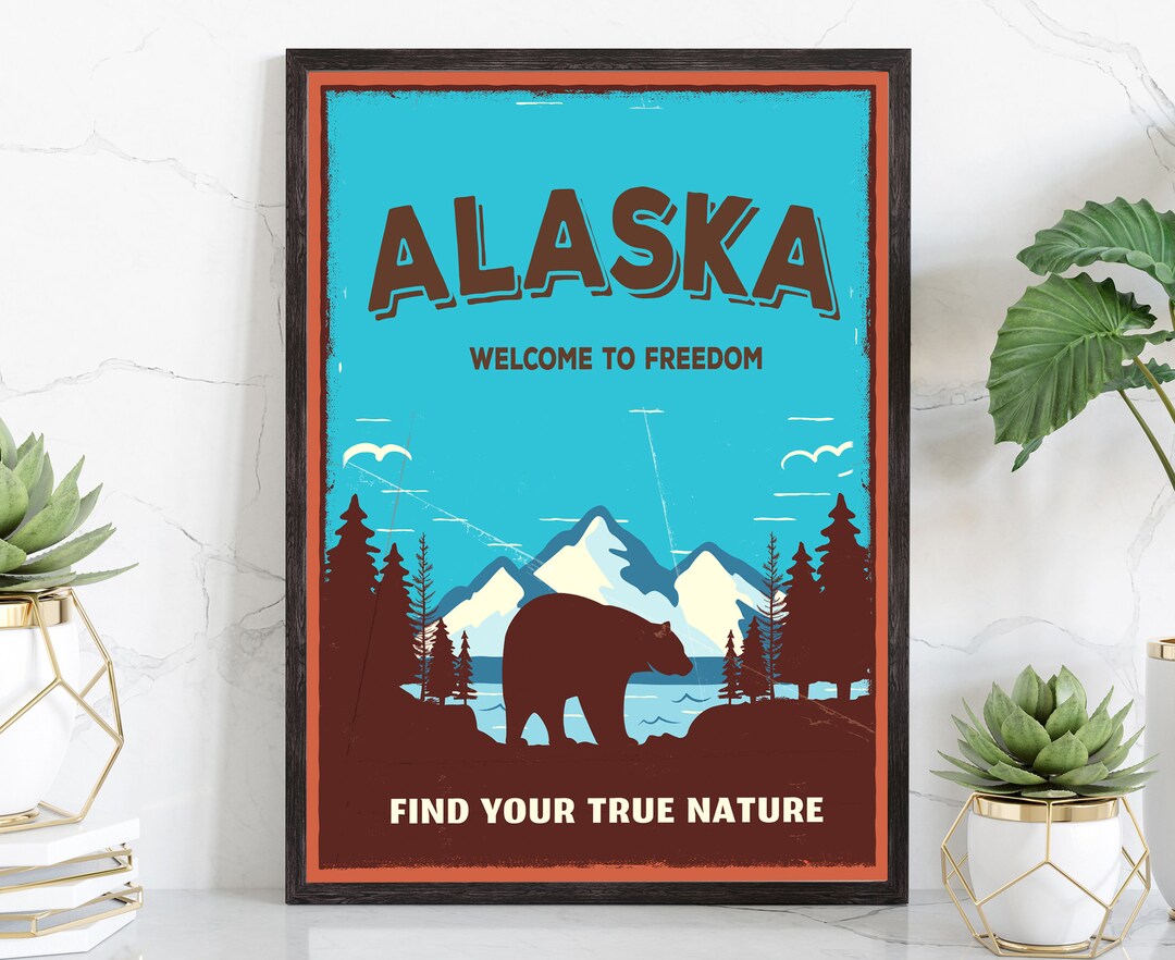 Retro Style Travel Poster, Alaska Vintage Rustic Poster Print, Home ...