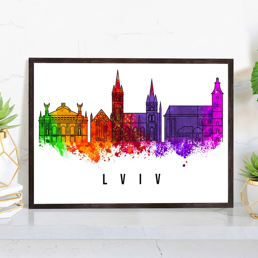 Lviv Ukraine, Skyline Cityscape Poster, Ukraine Landmark City ...
