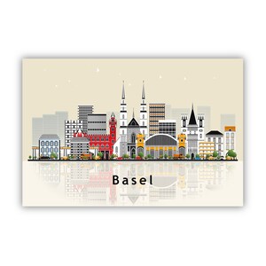BASEL SWITZERLAND Illustration Skyline Poster, Modern Skyline Cityscape ...