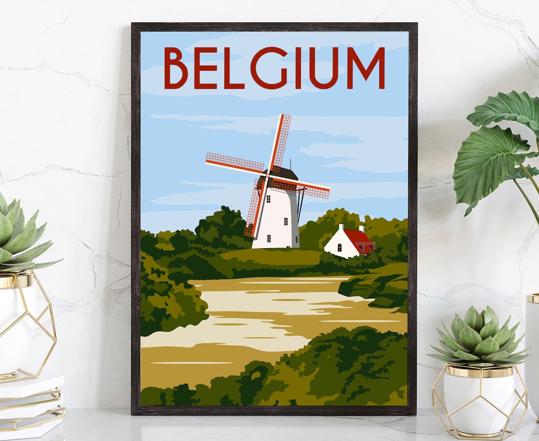 BELGIUM Retro Travel Poster, Belgium Cityscape Poster Artwork, Belgium ...