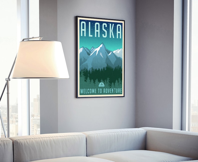 Retro Style Travel Poster, Alaska Vintage Rustic Poster Print, Home ...