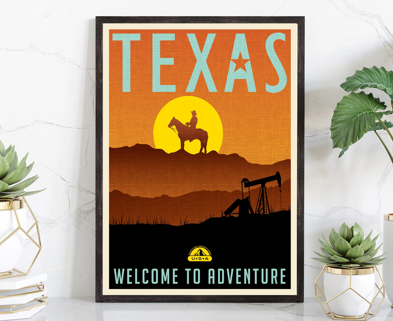 Retro Style Travel Poster, Texas Vintage Rustic Poster Print, Home Wall ...