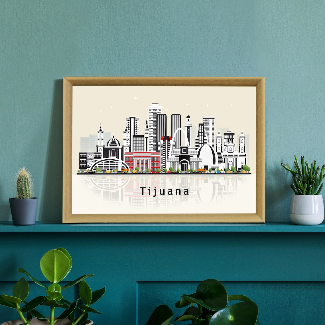 TIJUANA MEXICO Illustration Skyline Poster, Modern Skyline Cityscape ...