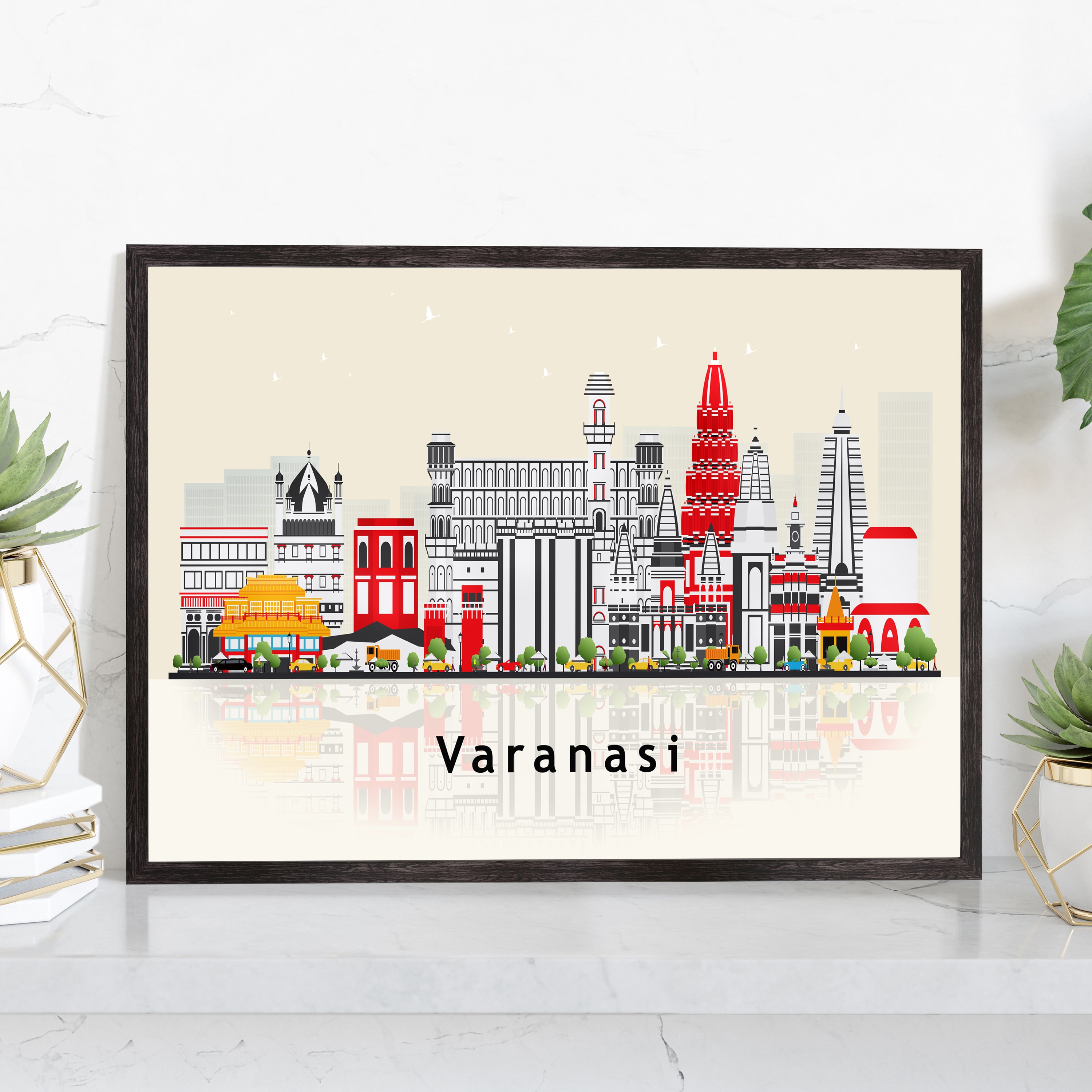 VARANASI INDIA Illustration Skyline Poster, Modern Skyline Cityscape ...