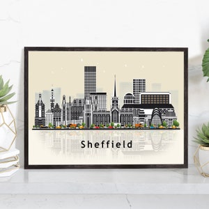 SHEFFIELD ENGLAND Illustration Skyline Poster, Modern Skyline Cityscape ...