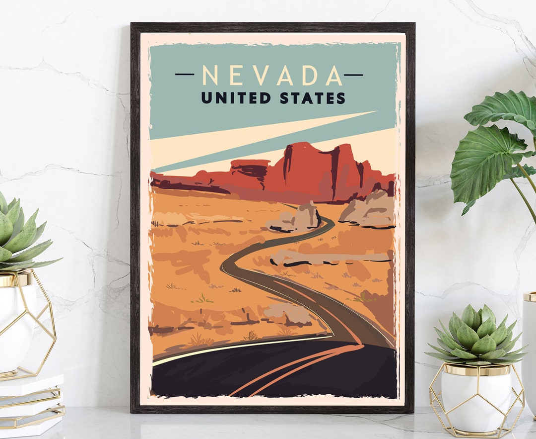 Retro Style Travel Poster, Nevada Vintage Rustic Poster Print, Home ...