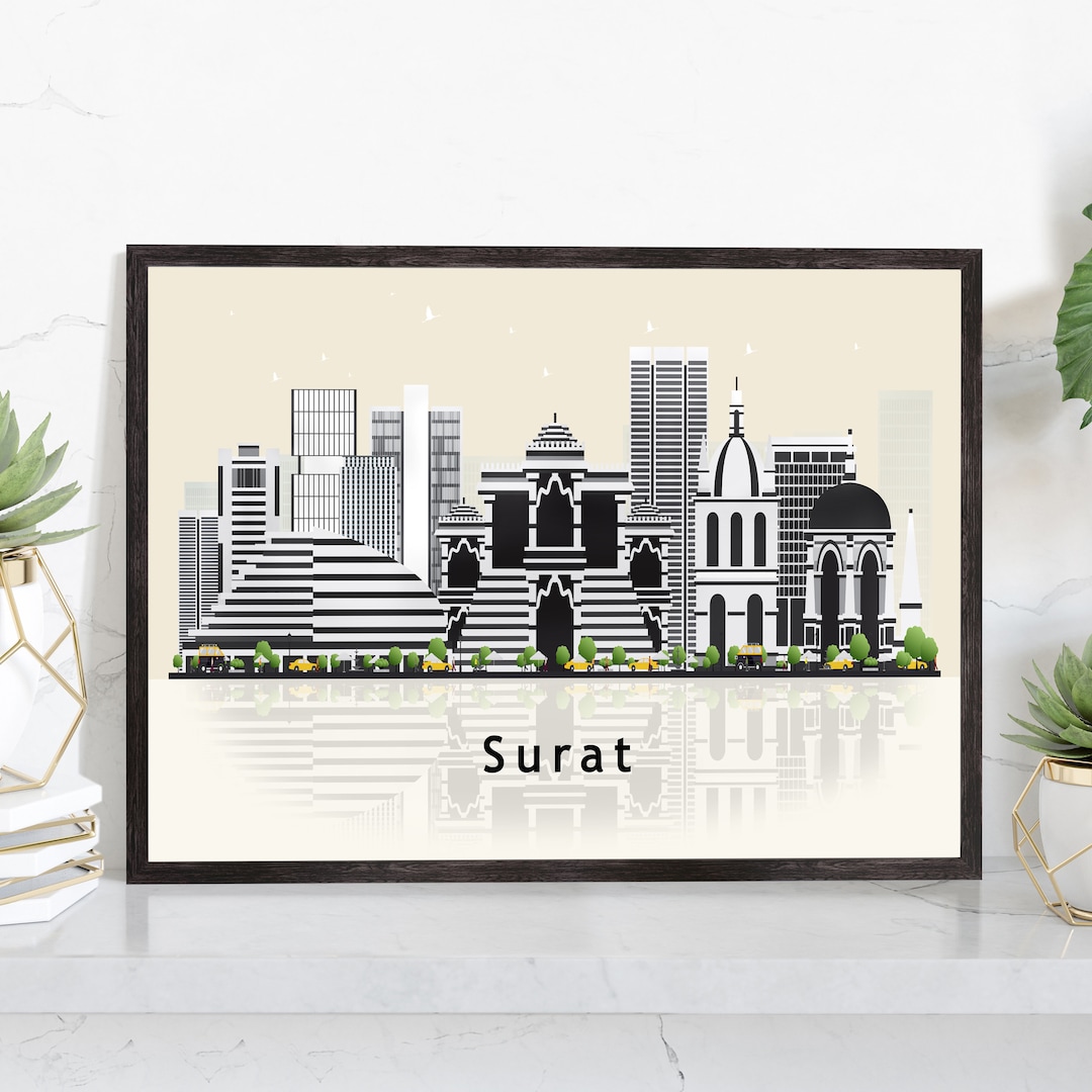 SURAT INDIA Illustration Skyline Poster, Modern Skyline Cityscape ...