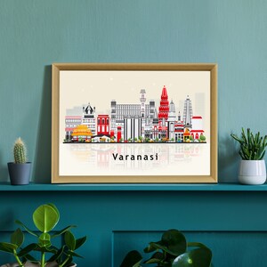 VARANASI INDIA Illustration Skyline Poster, Modern Skyline Cityscape ...