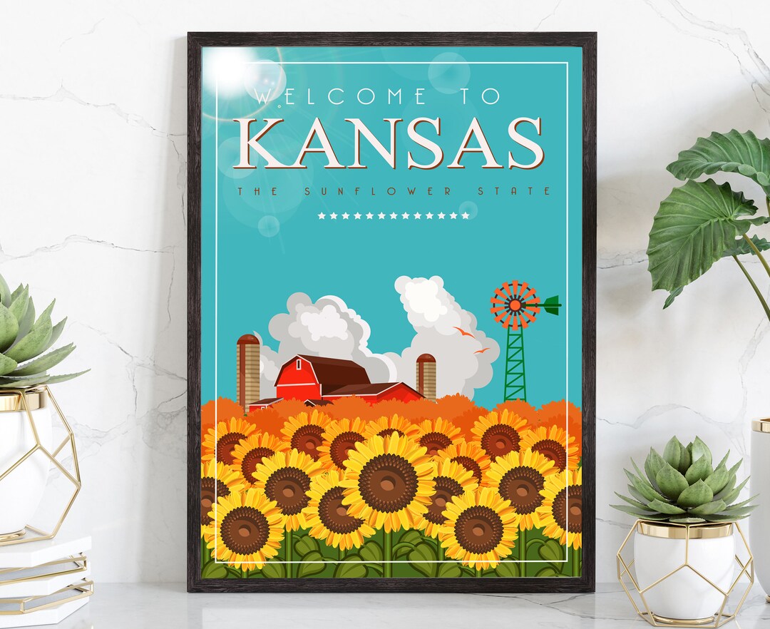 Retro Style Travel Poster, Kansas Vintage Rustic Poster Print, Home ...