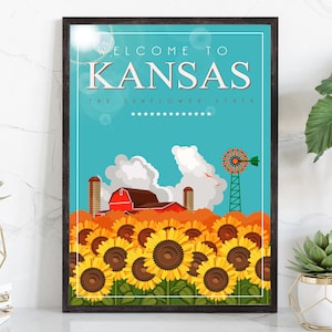 Retro Style Travel Poster, Kansas Vintage Rustic Poster Print, Home ...