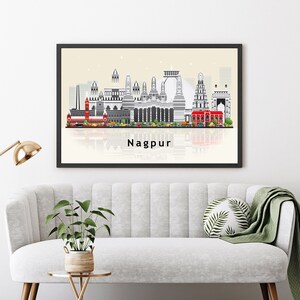 NAGPUR INDIA Illustration Skyline Poster, Modern Skyline Cityscape ...