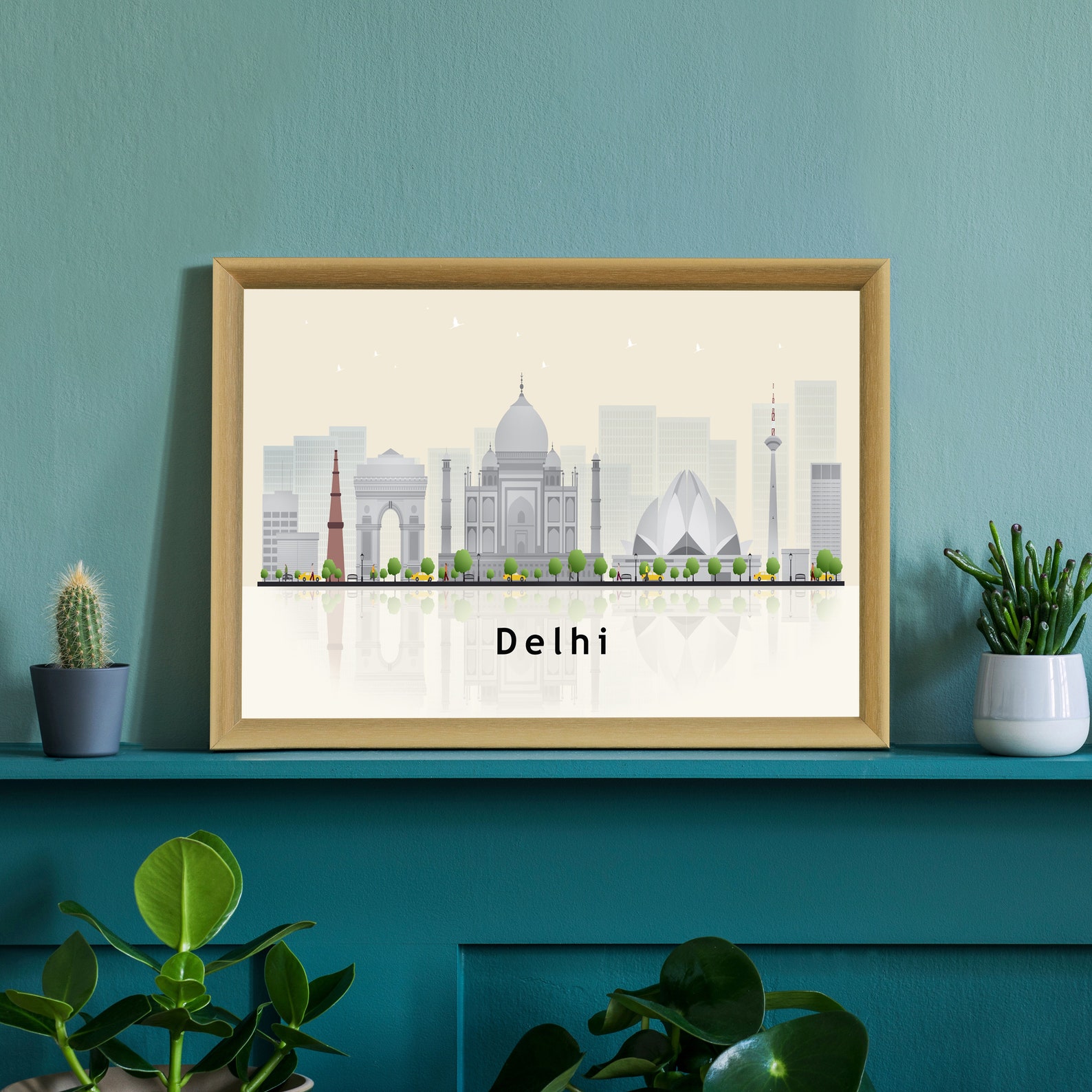 DELHI INDIA Illustration Skyline Poster Modern Skyline - Etsy