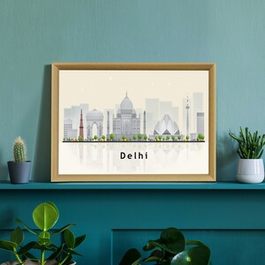 DELHI INDIA Illustration Skyline Poster, Modern Skyline Cityscape ...