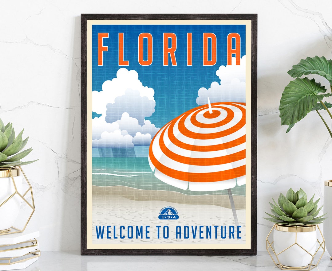 FLORIDA Retro Style Travel Poster, Florida Vintage Rustic Poster Print ...