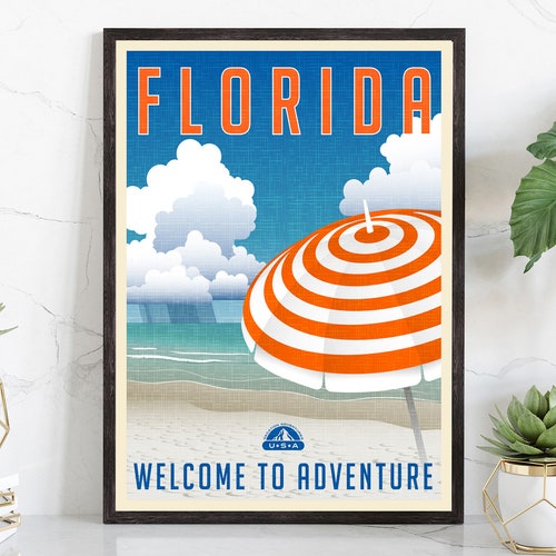 Florida State Wall Map Large Print Poster - Etsy