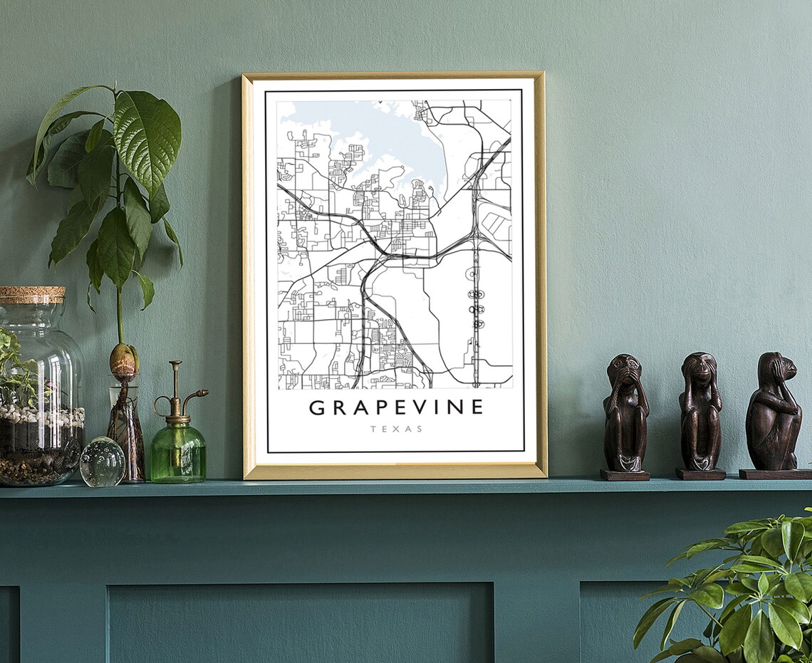 Grapevine Texas City Map Texas City Road Map Poster City - Etsy