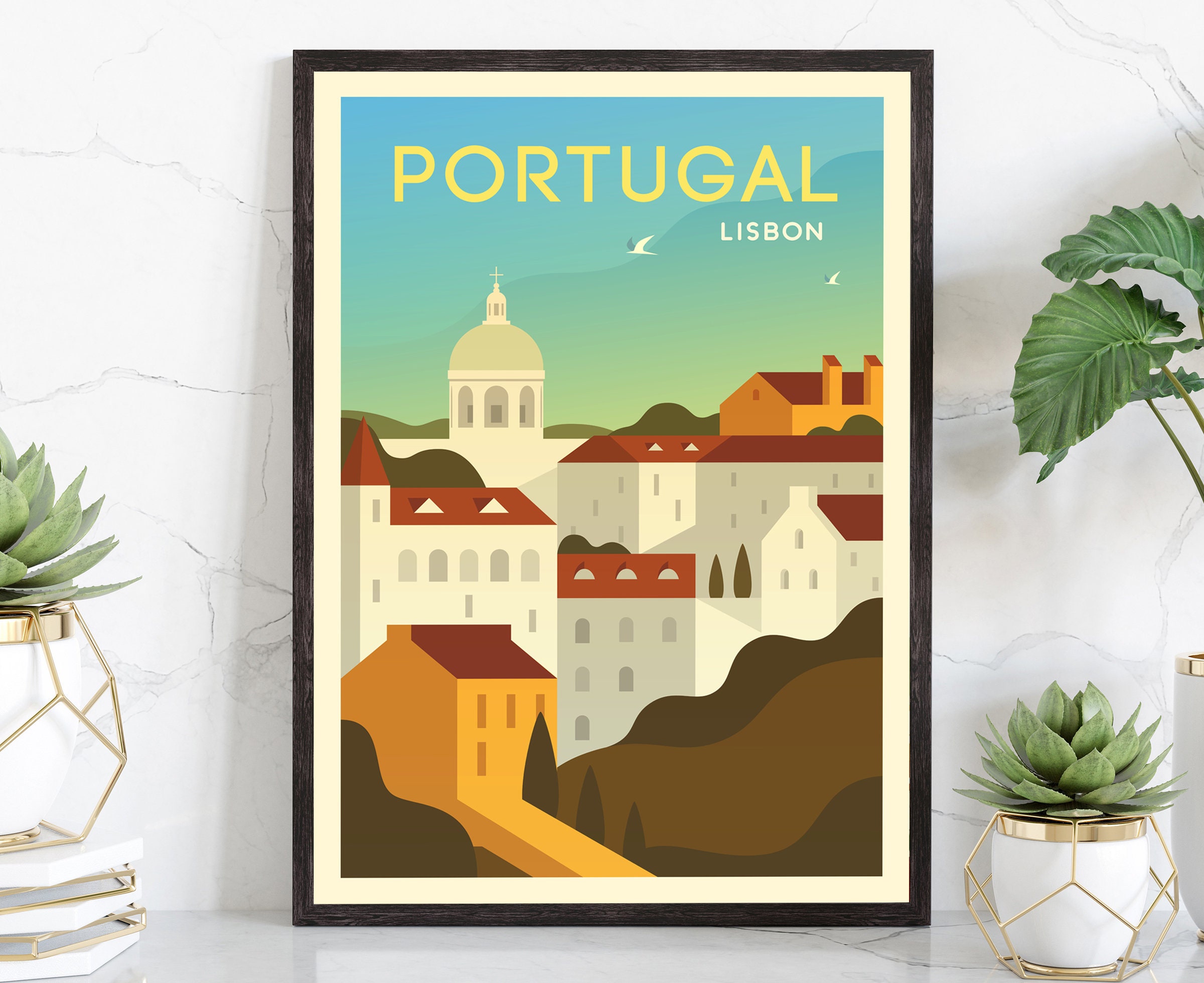 Retro Style Travel Poster Portugal Lisbon Vintage Rustic - Etsy