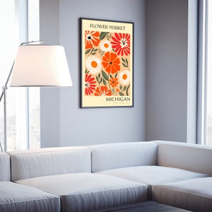 Michigan State Flower Print, USA States Poster, Michigan Flower Market ...