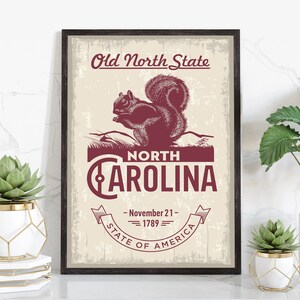 North Carolina State Symbol Poster, State Poster Print, North Carolina ...