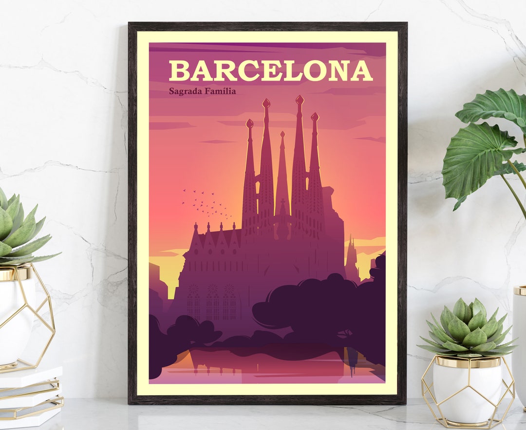 Retro Style Travel Poster, Spain, Barcelona Vintage Rustic Poster Print ...