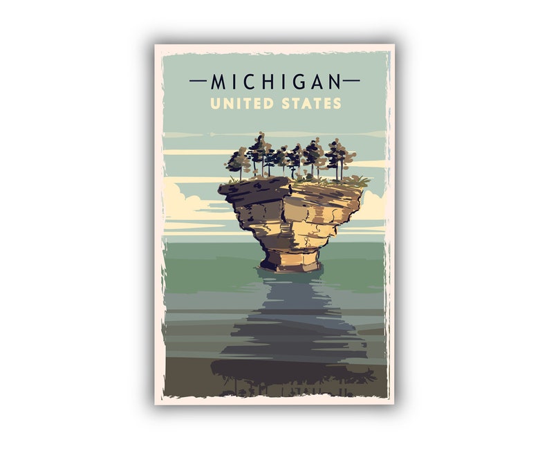 Retro Style Travel Poster Michigan Vintage Rustic Poster | Etsy