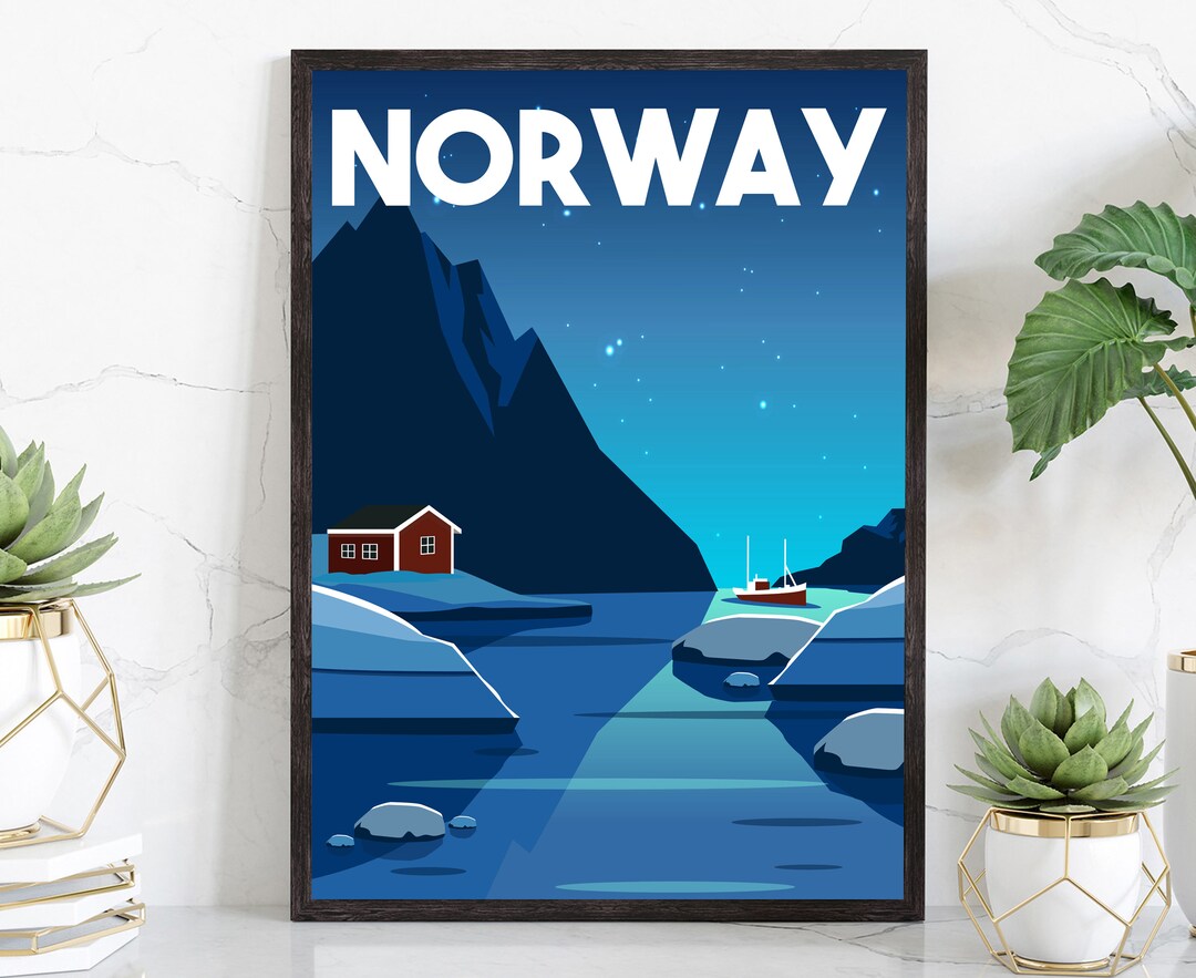 NORWAY TRAVEL POSTER, Norway Cityscape and Landmark Poster Wall Art ...