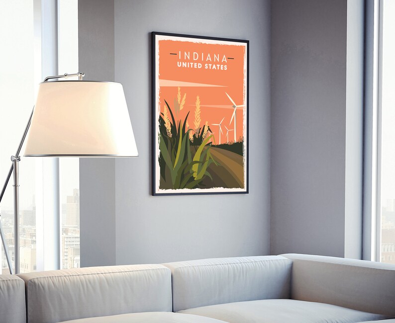 Retro Style Travel Poster, Indiana Vintage Rustic Poster Print, Home ...