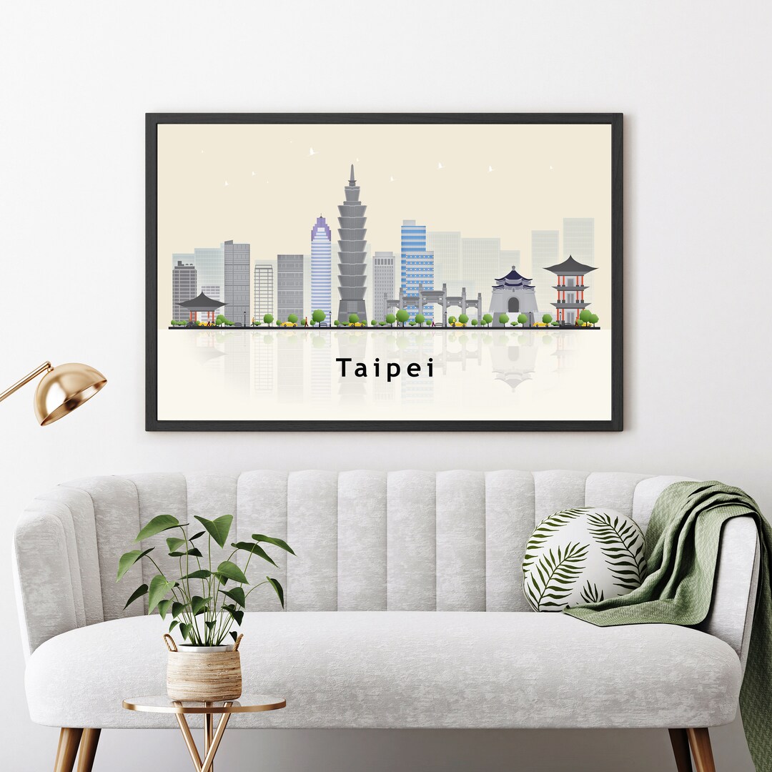 TAIPEI TAIWAN Illustration Skyline Poster, Modern Skyline Cityscape ...