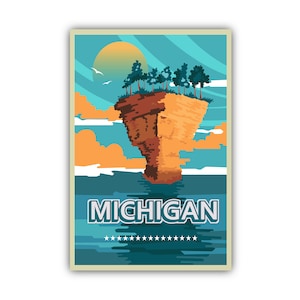 Retro Style Travel Poster, Michigan Vintage Rustic Poster Print, Home ...