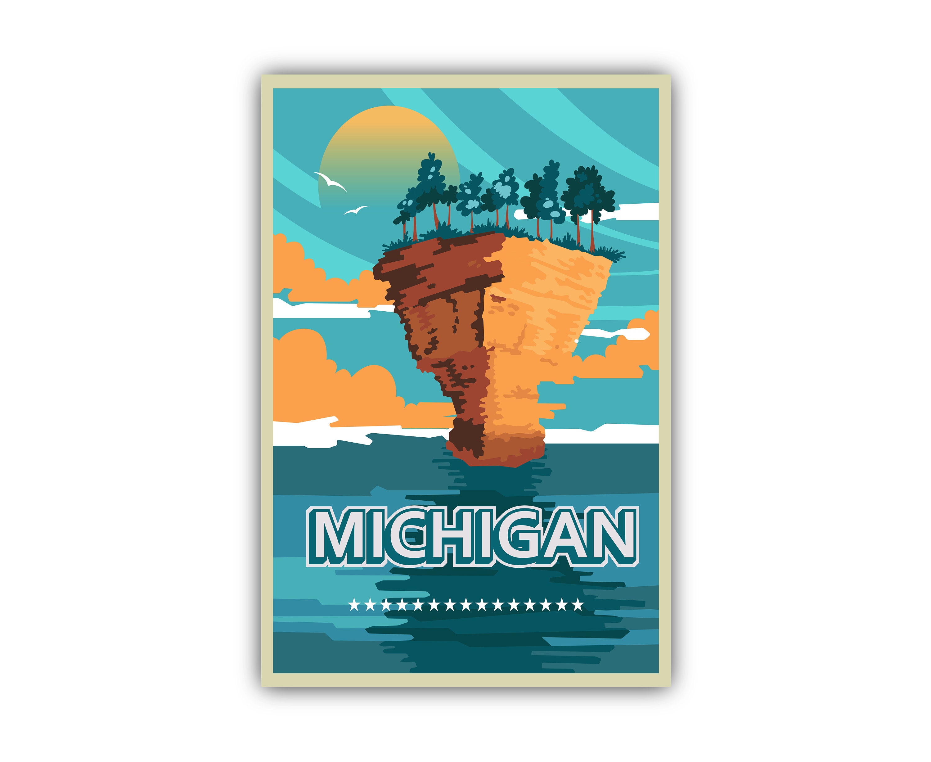 Retro Style Travel Poster Michigan Vintage Rustic Poster | Etsy