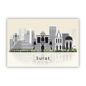 SURAT INDIA Illustration Skyline Poster, Modern Skyline Cityscape ...