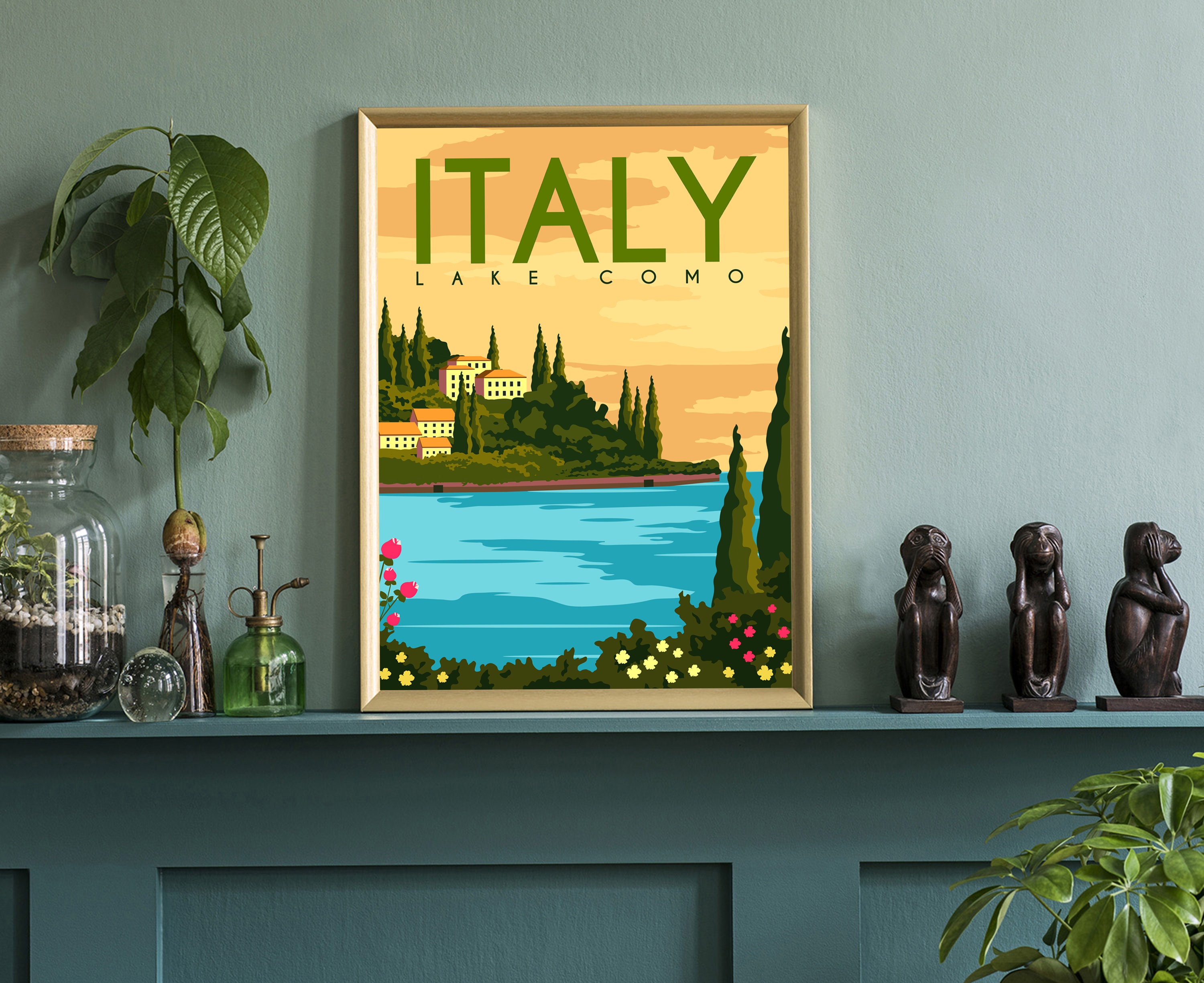 ITALY LAKE COMO Travel Poster, Italy Cityscape Poster, Italy Landmark ...