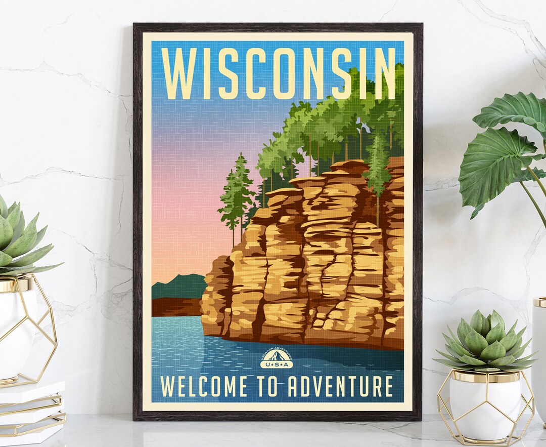 Retro Style Travel Poster, Wisconsin Vintage Rustic Poster Print, Home ...