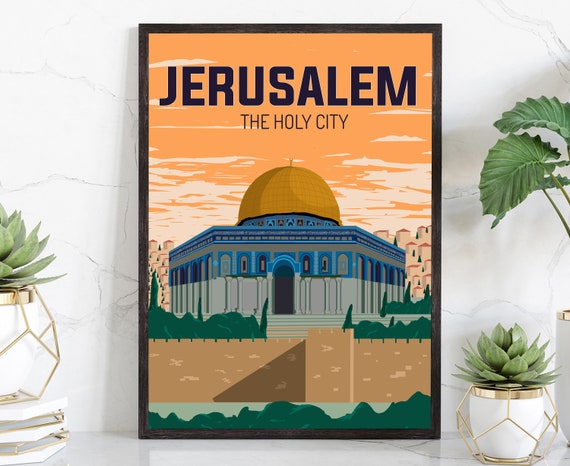 JERUSALEM TRAVEL POSTER Israel Jerusalem Cityscape and | Etsy