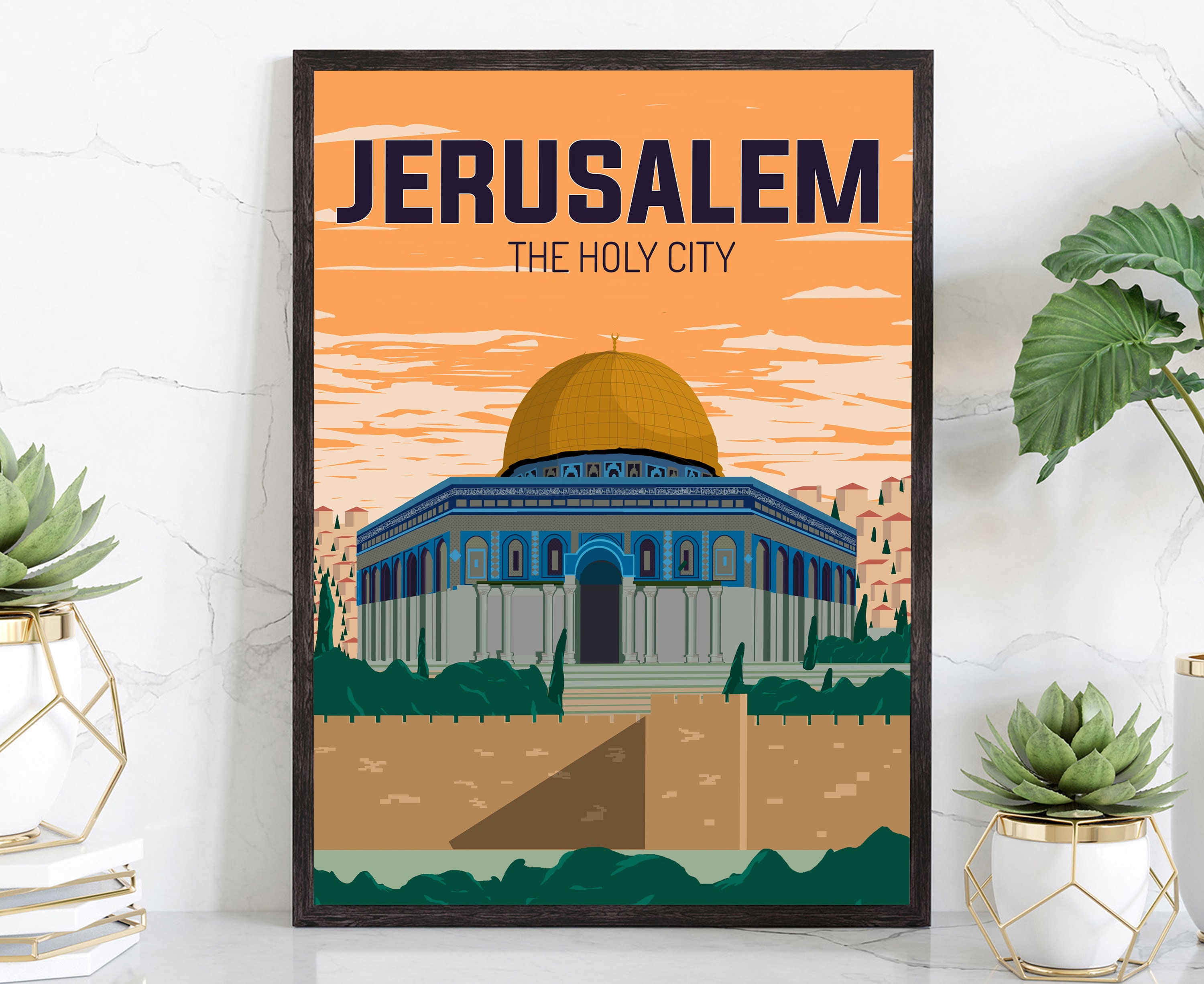 JERUSALEM TRAVEL POSTER Israel Jerusalem Cityscape and - Etsy
