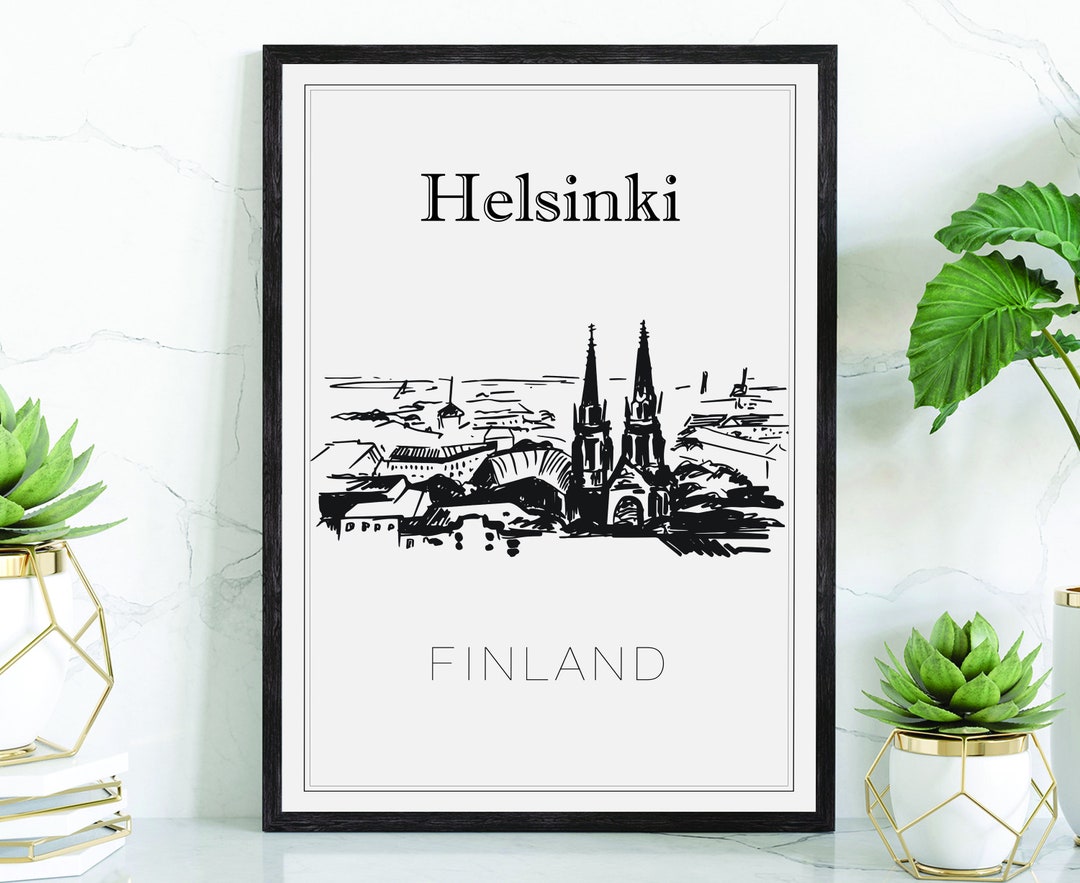 Hand Drawn Poster, Helsinki Travel Poster, Finland Helsinki Poster Wall ...