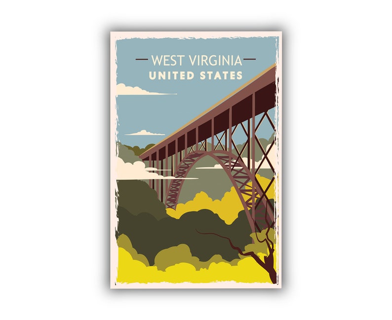 Retro Style Travel Poster, West Virginia Vintage Rustic Poster Print ...