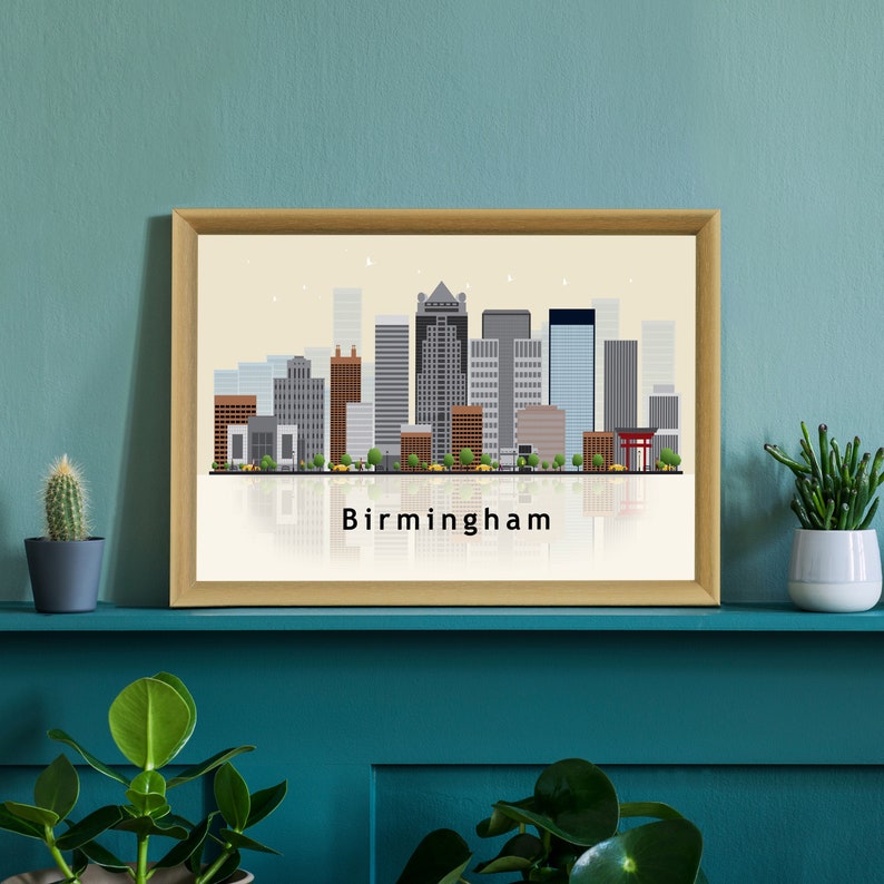 BIRMINGHAM ALABAMA Illustration Skyline Poster, Alabama Modern Skyline ...
