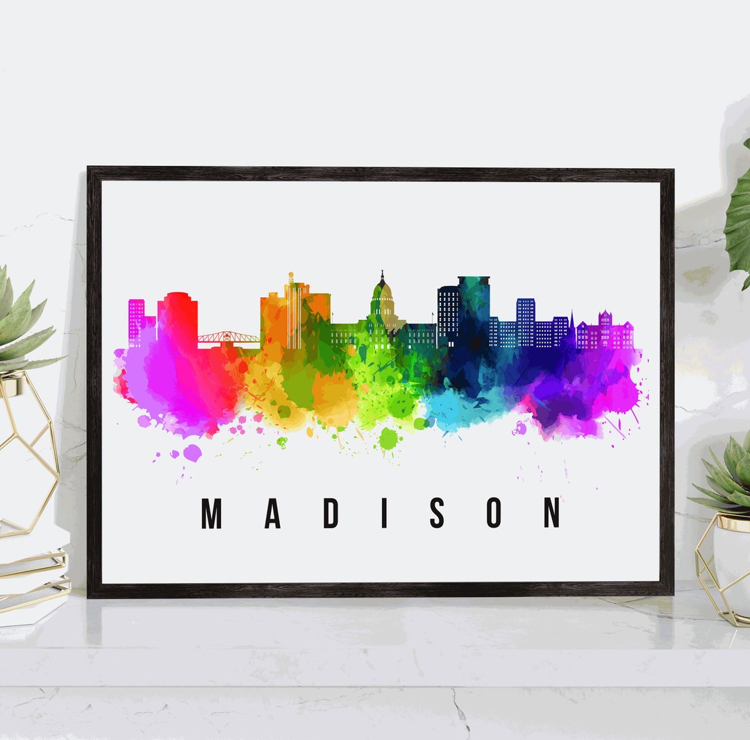 Madison Skyline Wisconsin Poster, Wisconsin Cityscape Painting, Madison ...