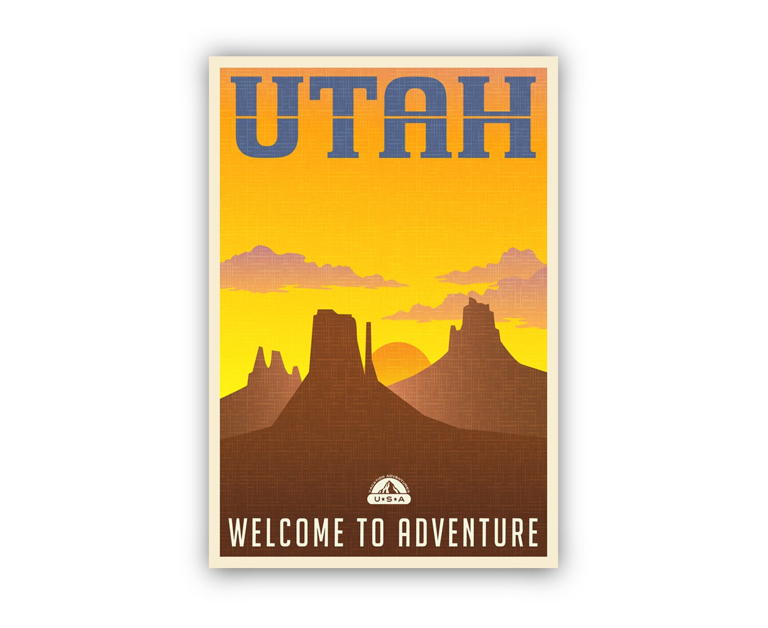 Retro Style Travel Poster, Utah Vintage Rustic Poster Print, Home Wall ...